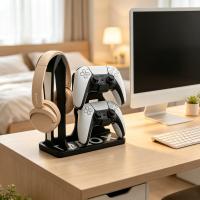 China Headset Hanger Digital 3D Printing Game Symbol Base Desktop Dual Controller Holder for sale