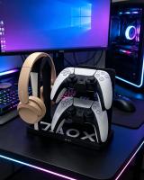 China Headset Hanger Digital 3D Printing Game Symbol Base Desktop Dual Controller Holder for sale