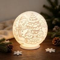 China Christmas Snowman Relief Sphere Lamp 3D Printed Art Ornament for Holiday Table Decoration for sale