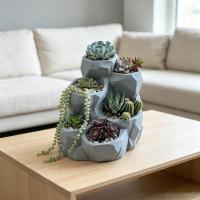 China Rock Shaped 3D Printed Decor Multi Pocket Greenery Arrangement Tiered Succulent Planter for sale