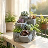 China Rock Shaped 3D Printed Decor Multi Pocket Greenery Arrangement Tiered Succulent Planter for sale