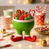 China Holiday Decoration 3D Printed Custom Whimsical Elf Leg Candy Bowl for sale