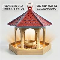 China Hexagonal Pavilion Hanging Bird Feeder Weather Resistant Outdoor Garden Seed Tray for Wild Birds for sale