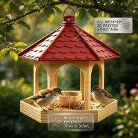 China Hexagonal Pavilion Hanging Bird Feeder Weather Resistant Outdoor Garden Seed Tray for Wild Birds for sale