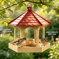 China Hexagonal Pavilion Hanging Bird Feeder Weather Resistant Outdoor Garden Seed Tray for Wild Birds for sale