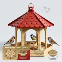China Hexagonal Pavilion Hanging Bird Feeder Weather Resistant Outdoor Garden Seed Tray for Wild Birds for sale