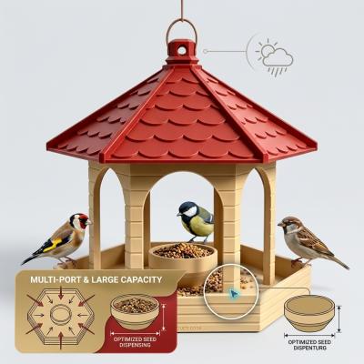 China Hexagonal Pavilion Hanging Bird Feeder Weather Resistant Outdoor Garden Seed Tray for Wild Birds for sale