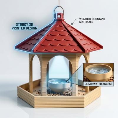 China Hanging Bird Bath Water Station Pavilion Roof Weather Resistant Outdoor Garden for Wild Birds for sale
