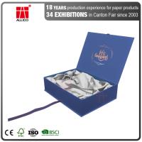 China Blue Gold Foil Logo Hair Extension Packaging Boxes Ribbon Closure for sale