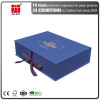 China Blue Gold Foil Logo Hair Extension Packaging Boxes Ribbon Closure for sale