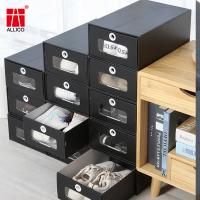 China Black Shoes Packaging Box Stackable Boxes Easy To Assemble Shoe Organizer for sale