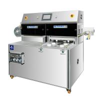 China Vertical Fruit Vegetable MAP Tray Sealing Machine 390x280mm Tray Size 650-800 Boxes/Hour for sale