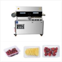 China Vertical Fruit Vegetable MAP Tray Sealing Machine 390x280mm Tray Size 650-800 Boxes/Hour for sale