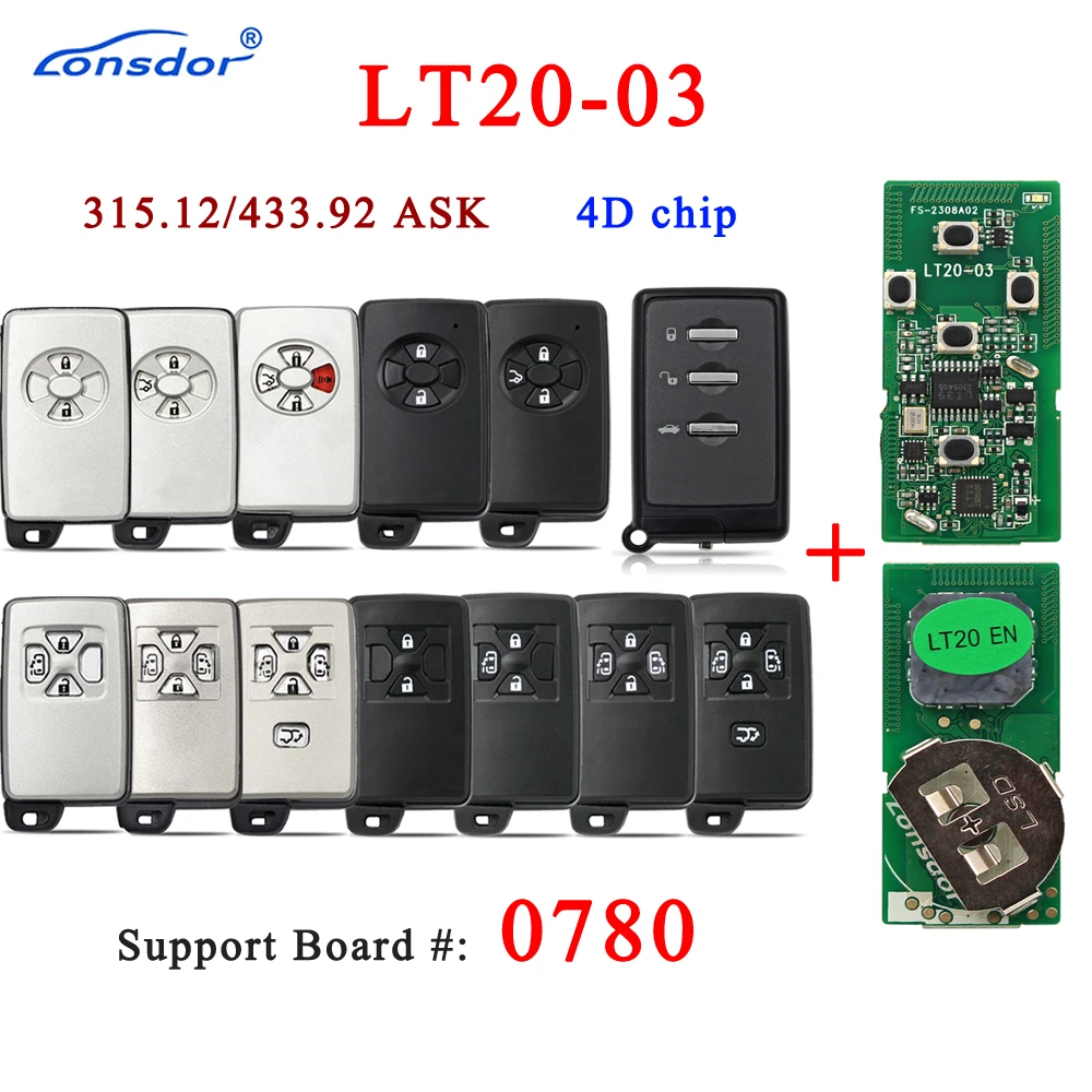 Lonsdor LT20-03 312/314.35/315.12/433.92MHz Smart Key PCB 8A+4D For Toyota Subaru Adjustable Frequency Support 0780 0500 0091 - AliExpress