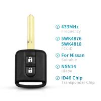 China 2 Buttons Remote Key For Nissan FCCID 5WK4876 for sale