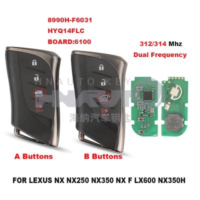 China 4 Buttons Smart Remote Key Fob for Lexus NX NX250 NX350 NX350H LX600, 312/314MHz Dual Frequency, Board 6100, 8990H-F6031 HYQ14FLC for sale