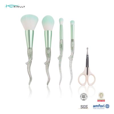 China Curved Craft 4 Piece Brush Set Synthetic Hair Plastic Handle With Scissors for sale