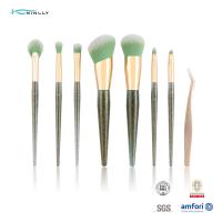 China Private Label 7pcs Makeup Brush Set Green Color Plastic Handle With Beauty Tweezers for sale