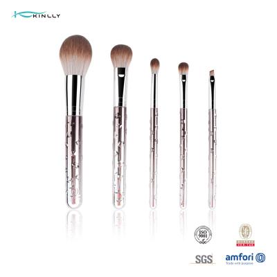 China Portable Vegan Synthetic Hair Makeup Brush Set 5 Piece Plastic Handle Aluminum Ferrule for sale