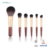 China 6PCS Short Wooden Handle Makeup Brush Set Synthetic Hair Rose Gold Ferrule for sale
