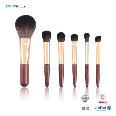 China 6PCS Short Wooden Handle Makeup Brush Set Synthetic Hair Rose Gold Ferrule for sale