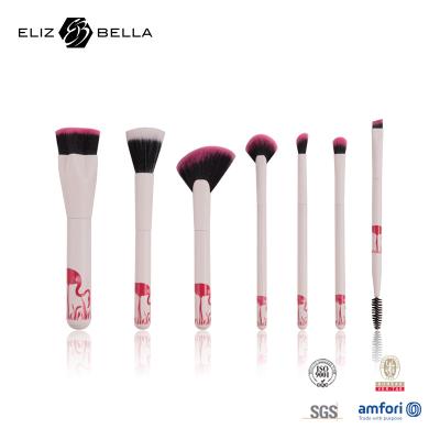 China 3D Printing Wooden Handle Makeup Brushes 7pcs Two Tones Synthetic Hair OEM for sale