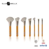 China 7pcs Travel Makeup Brush Set Rolling Printing Wooden Handle Aluminium Ferrule for sale