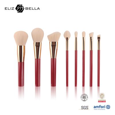 China 8pcs Red Plastic Handle Makeup Brush Rose Gold Ferrule 100% Syntheitc Hair OEM for sale