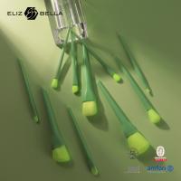 China OEM 9pcs Synthetic Hair Makeup Brush Set Light Green Plastic Handle for sale