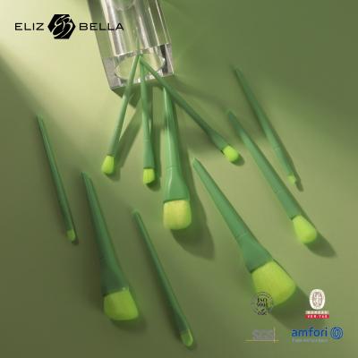 China OEM 9pcs Synthetic Hair Makeup Brush Set Light Green Plastic Handle for sale