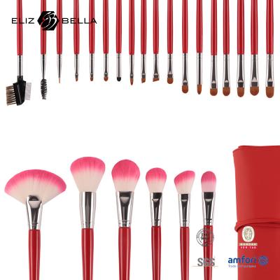 China 24Pcs Makeup Brush Set Aluminium Ferrule Wooden Handle Private Label for sale