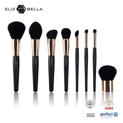China Classic Black Synthetic Hair Makeup Brush Kabuki Golden Aluminium Ferrule Eco Friendly for sale