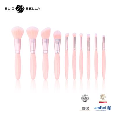 China Ergonomic 10pcs Mini Travel Makeup Brush Set Plastic Handle for sale
