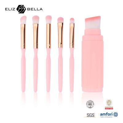 China Retractable Synthetic Hair Makeup Brushes Plastic Handle With Gold Aluminium Ferrule OEM for sale
