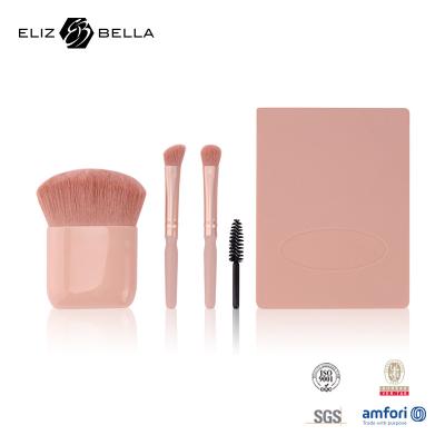 China 4pcs Mini Brush Set With Mirror , Eyelash Eyeshadow Cosmetic Brush With Plastic Box for sale