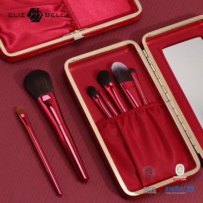 China 6pcs Red Metal Handle Professional Makeup Brushes With Cosmetic Box for sale
