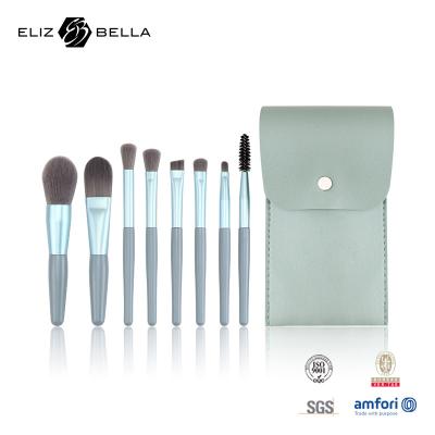 China 8-piece Makeup Brushes With Cosmetic Pouch Plastic Handle and Aluminium Ferrule OEM for sale