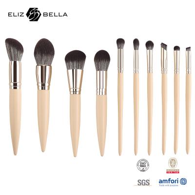 China Solid Wood Handle Cosmetic Makeup Brush Set with Synthetic Hair Customized for sale