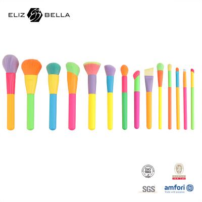 China 14pcs Customized Design Makeup Brush Set Colorful Handle and Aluminium Ferrule Included for sale