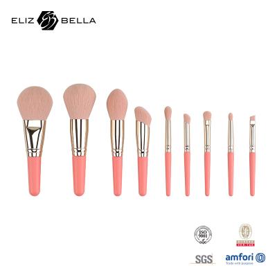 China 9PCS Cute Makeup Brushes Set with Customize Short Wooden Handle 100% Synthetic Hair Private Label OEM for sale