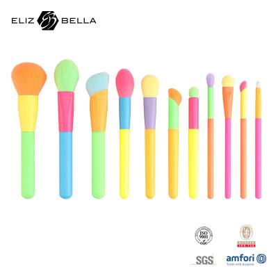 China 12PCS Makeup Brushes with Colorful Wooden Handle and Ferrule Customized LOGO Accepted for sale