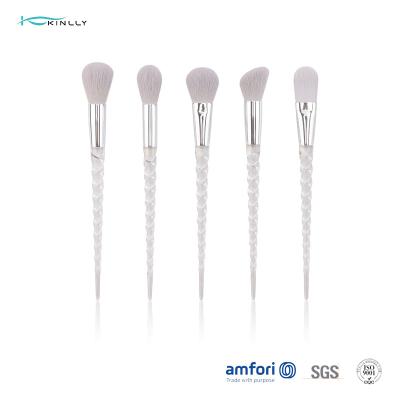 China Aluminum Ferrule Plastic Handle 5 Piece Travel Makeup Brush Set for sale
