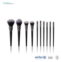 China Wooden Handle Cosmetic Makeup Brush Set 10pcs With Laser Logo On Ferrule for sale