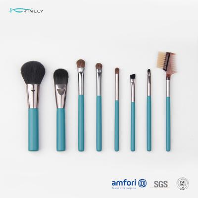 China Blue Wooden Handle Vegan Nylon Synthetic Hair Makeup Brush Set 8pcs for sale