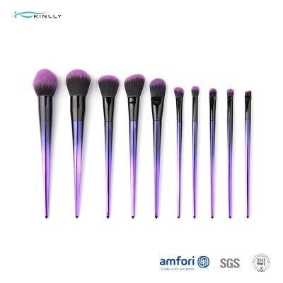 China Gradient Plastic Handle Synthetic Hair Makeup Brush With Aluminum Ferrules for sale