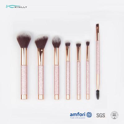 China Plastic Handle Nylon Synthetic Makeup Brushes Coffee Color Private Logo Accept for sale