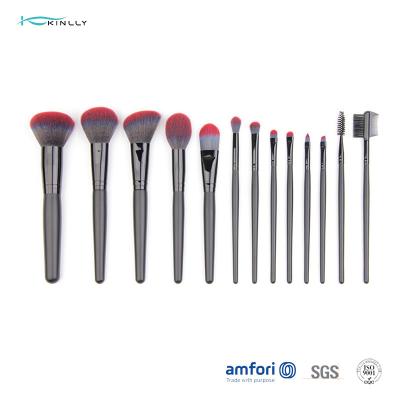 China Cosmetic Brush Kits Travel Makeup Brush Set With Classic Black Wooden Handle for sale