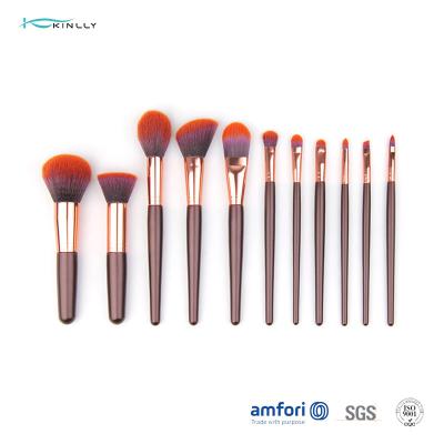 China Three Colors Travel Makeup Brush Set With Synthetic Hair Wooden Handle for sale