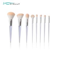 China OEM 8PCS Complete Makeup Brush Set Quadrilateral Clear Plastic Handle for sale