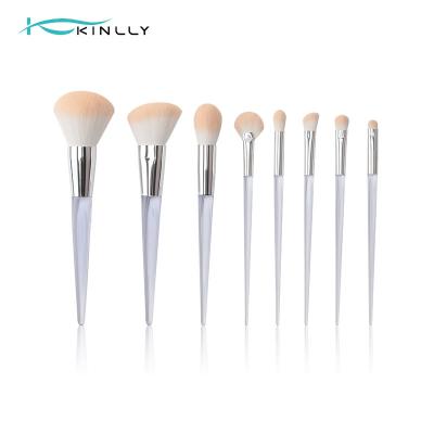 China OEM 8PCS Complete Makeup Brush Set Quadrilateral Clear Plastic Handle for sale